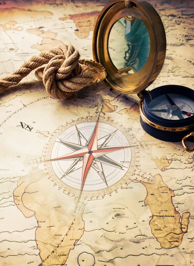 Old Nautical Map with Compass Suitable As Background Stock Illustration ...