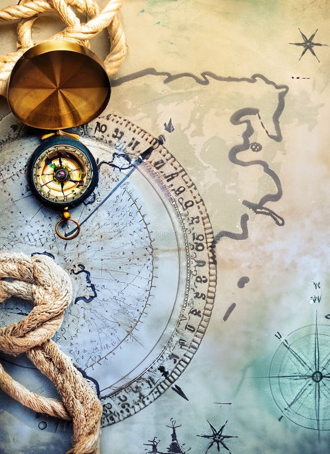 Old Nautical Map with Compass Suitable As Background Stock Illustration ...