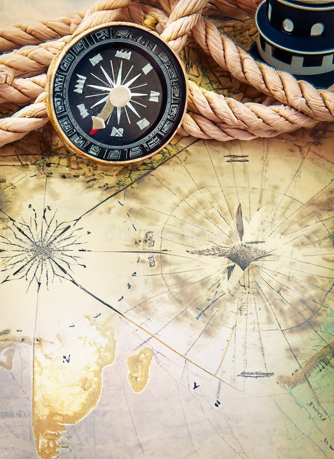 Old Nautical Map with Compass Suitable As Background Stock Illustration - Illustration of ...