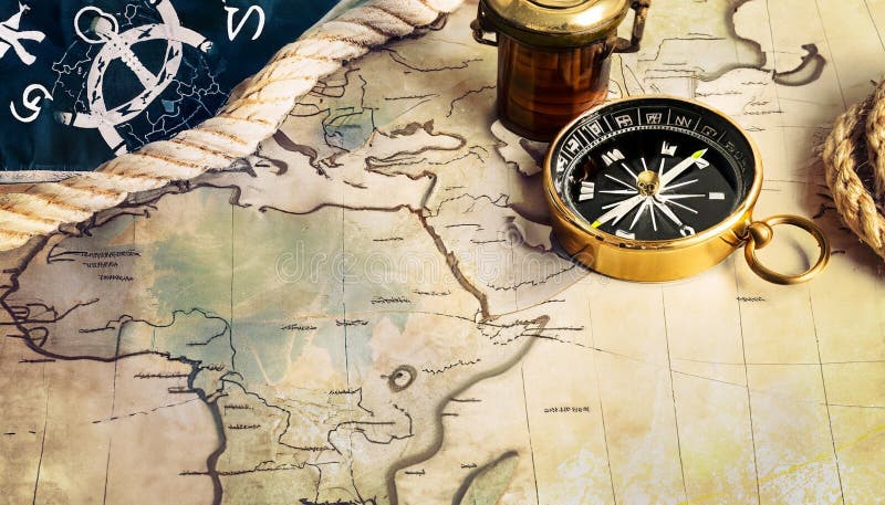Old Nautical Map with Compass Suitable As Background Stock Illustration ...