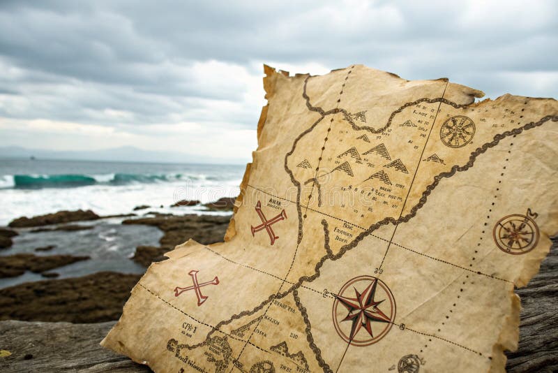 Old Nautical Pirates Treasure Map Background Stock Illustration ...