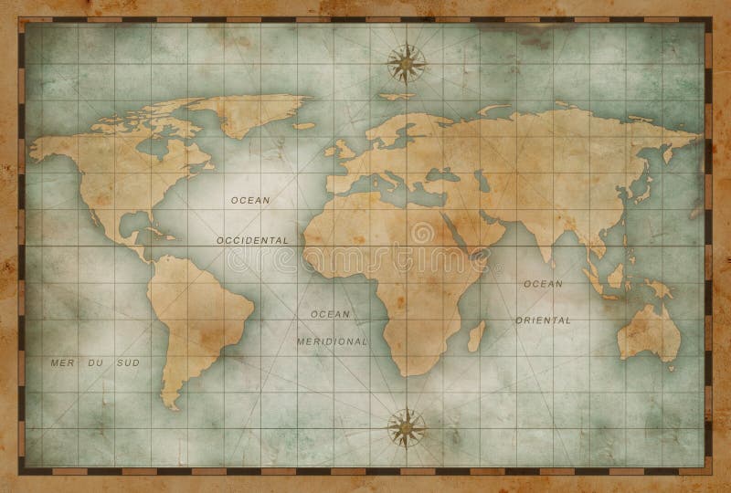 Old Nautical World Map Background Stock Illustration - Illustration of ...