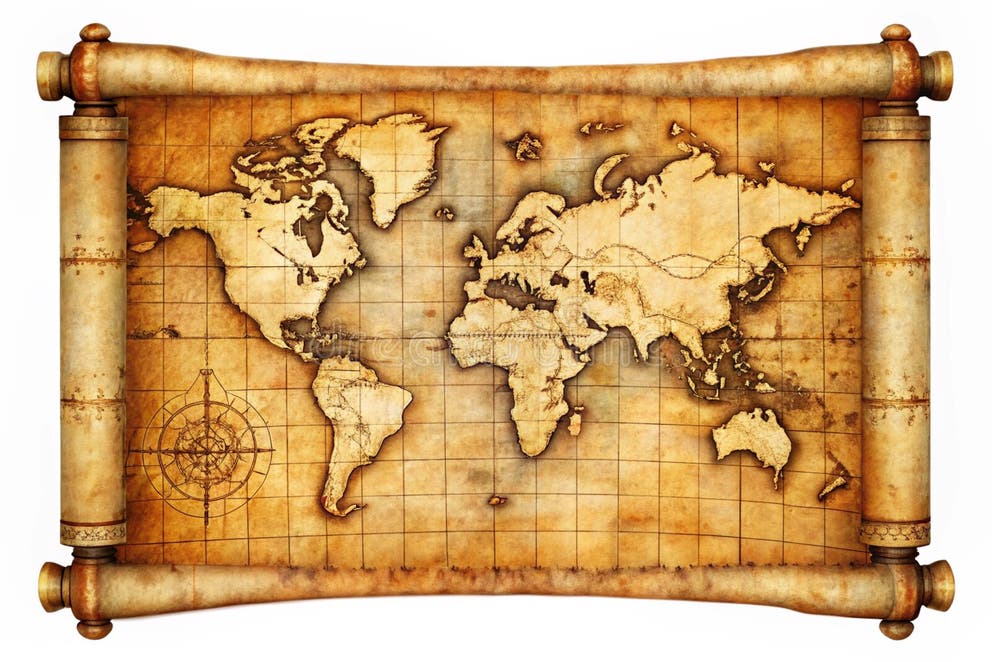 Old Nautical World Map Scroll Isolated Stock Illustration ...