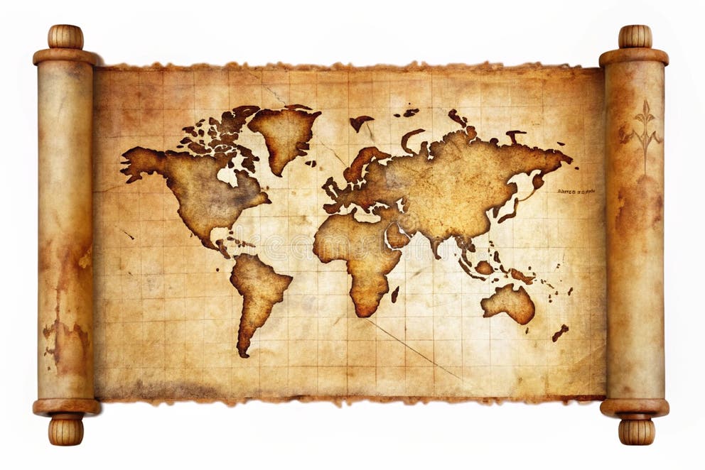Old Nautical World Map Scroll Isolated Stock Illustration ...