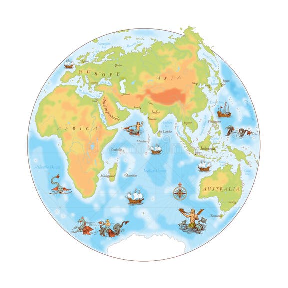 Old Navy Map. Eastern Hemisphere Stock Vector - Illustration of ...