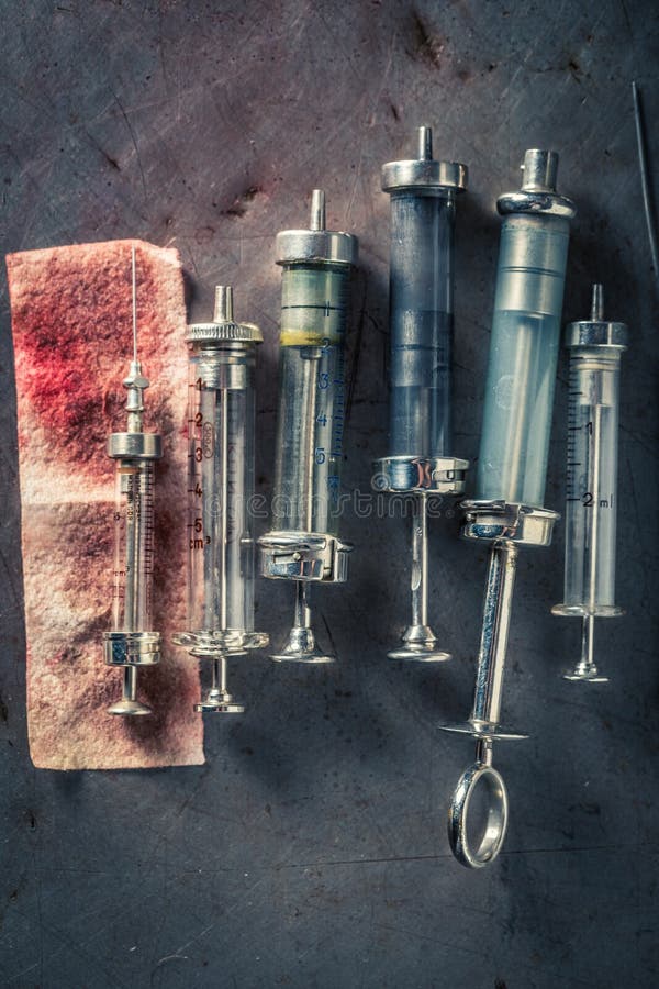 Old Needle and Syringes Preparation for Vaccination Stock Image - Image ...