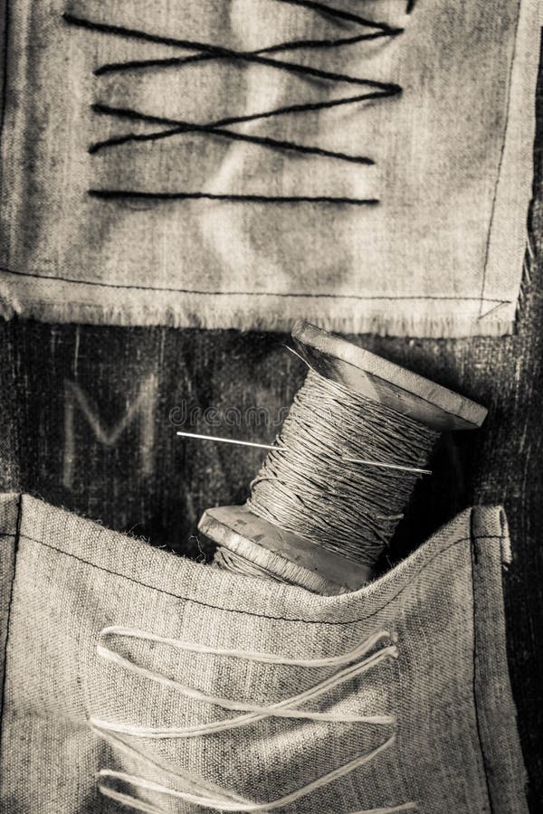 Old Needle and Old Thread on the Mat Tailor Pocket Stock Image - Image ...