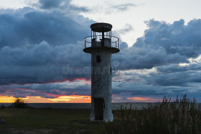 The Old Neeme Lighthouse Against a Stormy Sky at Sunset Stock Image ...