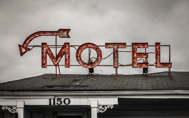 Old Neon Motel Sign with an Arrow Stock Image - Image of tourism ...