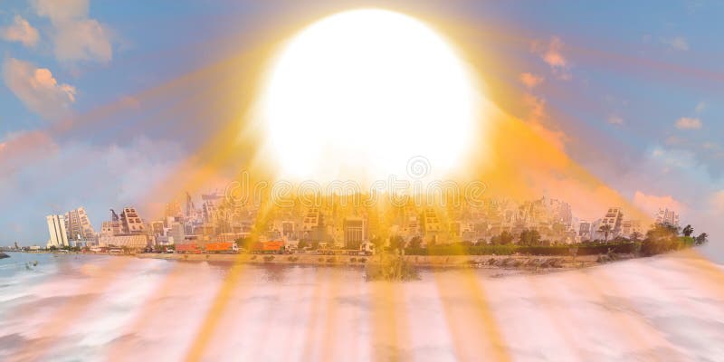 Old and New Jeddah Over Sea of Clouds at Sunset with Sun Beam Stock ...