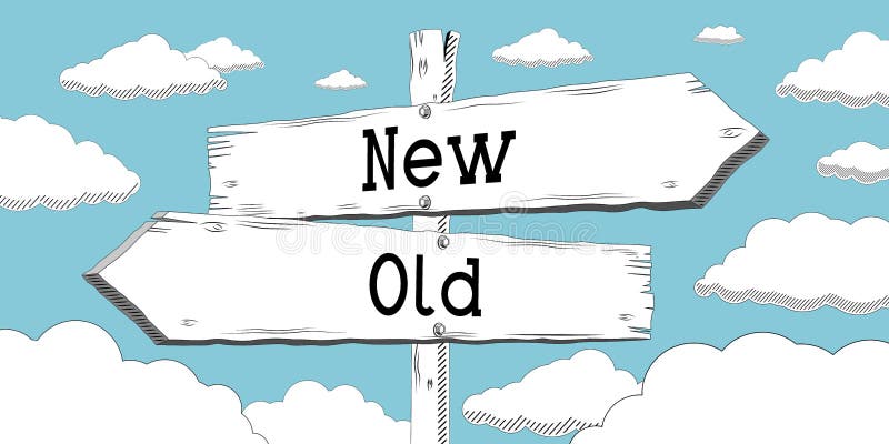 Old and New - Outline Signpost with Two Arrows Stock Illustration ...