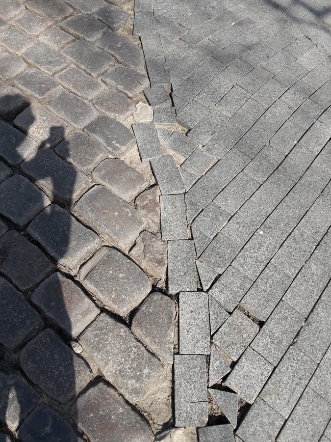 Old and New Pavement. Two Era of Technology. Stock Photo - Image of ...