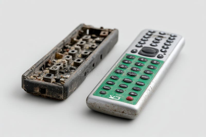 Old and New Remote Controls Side by Side on a Gray Background Showing ...