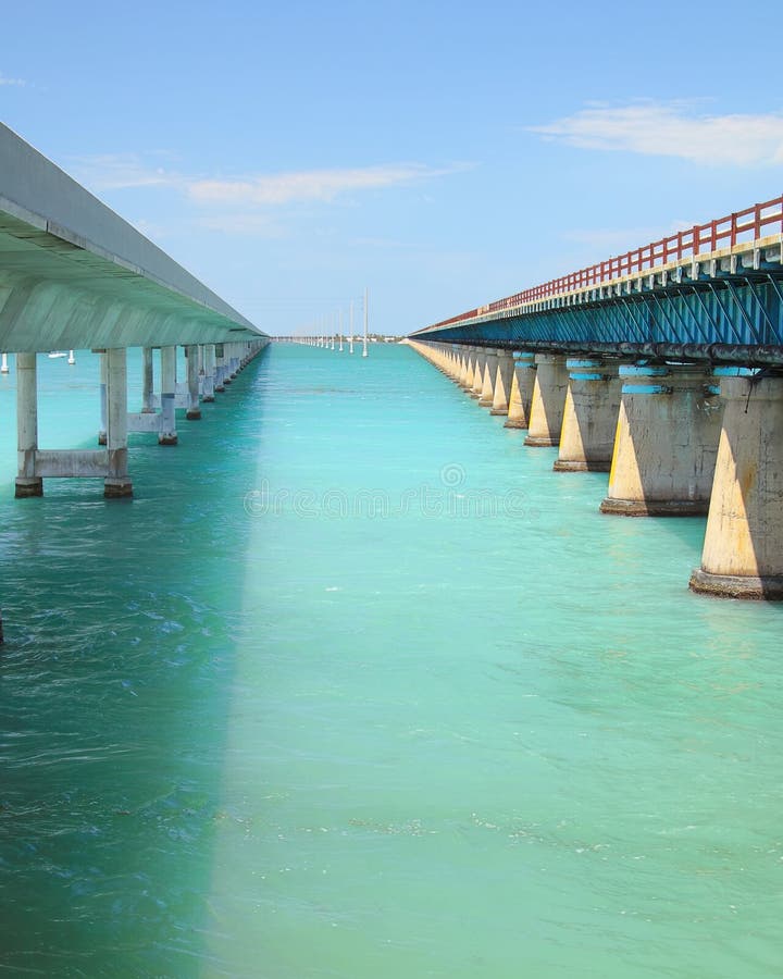 Old and New Seven Mile Bridge - 2 Stock Photo - Image of blue, overseas ...