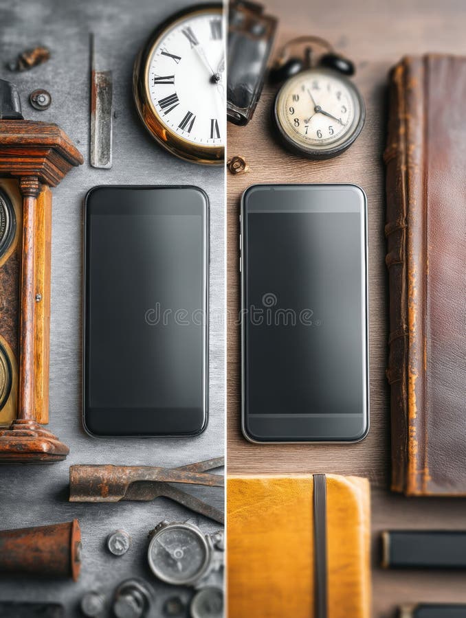 Old and New Smartphone Comparison Showcasing Technology Evolution Over ...
