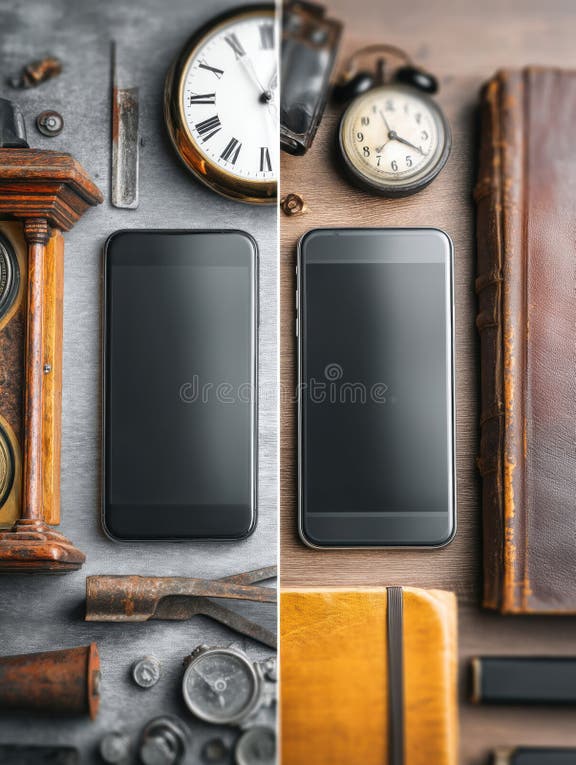 Old and New Smartphone Comparison Showcasing Technology Evolution Over ...