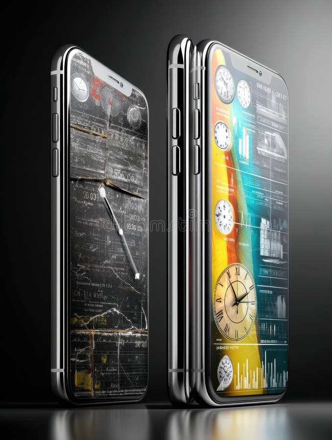 Old and New Smartphones Showcase Time Progression with Contrasting ...