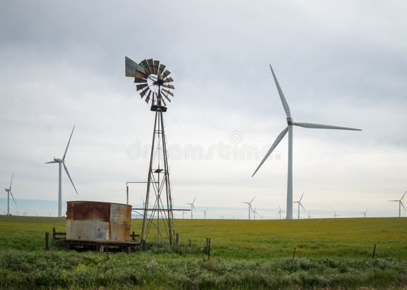 Old and new windmills stock image. Image of global, generation - 40098455