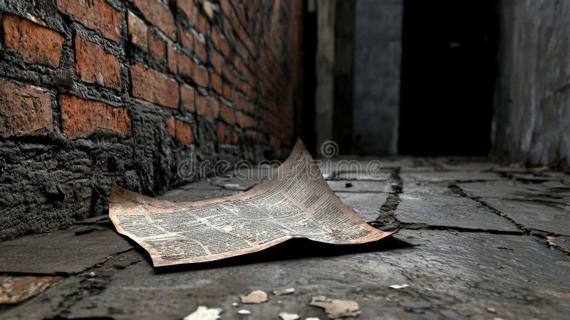 Old Newspaper on a Cobblestone Alley with Brick Walls Stock ...