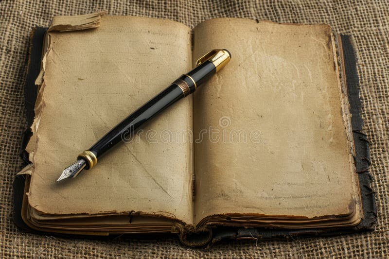 Old notepad and ink pen stock photo. Image of textbook - 347029892