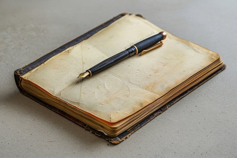 Old notepad and ink pen stock photo. Image of business - 347029962