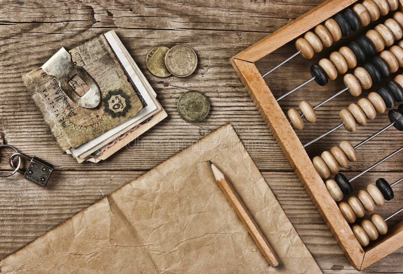 Old Notes and Coins and Abacus Stock Photo - Image of backdrop, history ...