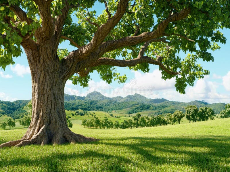 An Old Oak Tree Giving Shade in the Spring Stock Image - Image of thick ...