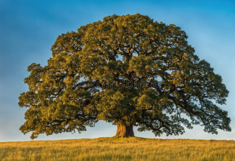 An Old Oak Tree Standing Alone in a Field. Stock Illustration ...