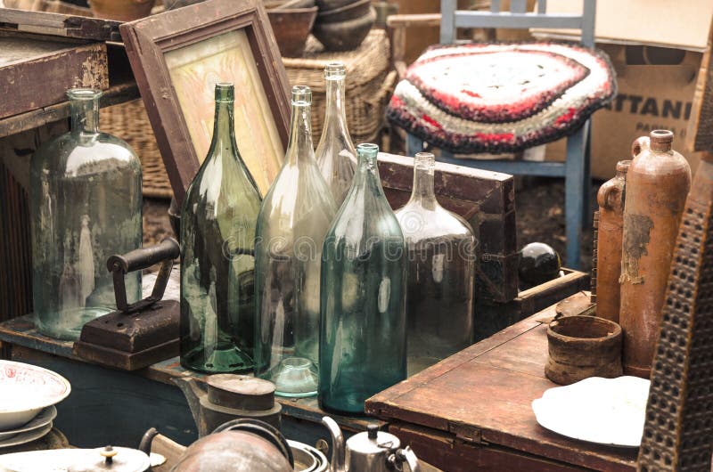 Old Objects at a Flea Market. Stock Photo - Image of stool, business ...