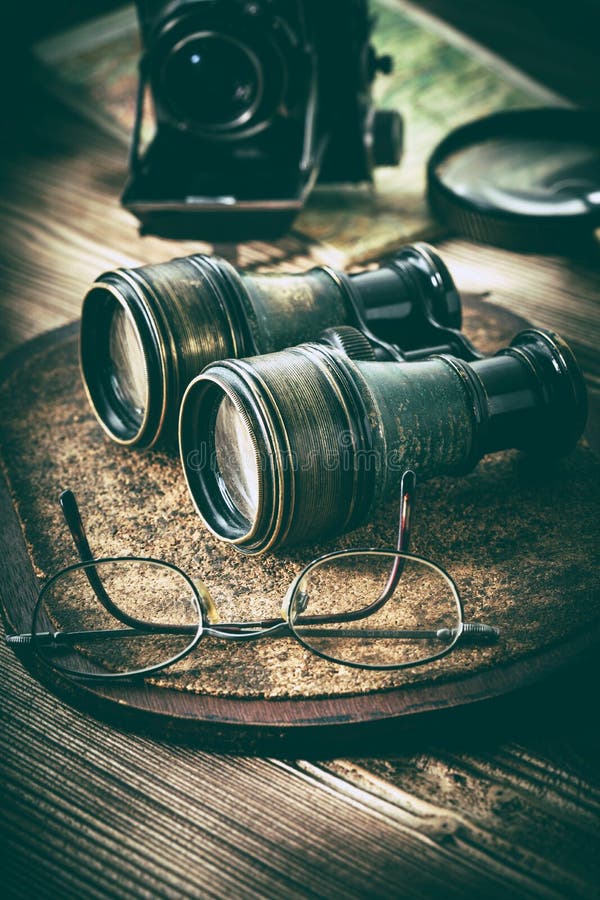 Old Objects with Lenses: Binoculars, Camera, Magnifying Glass and ...