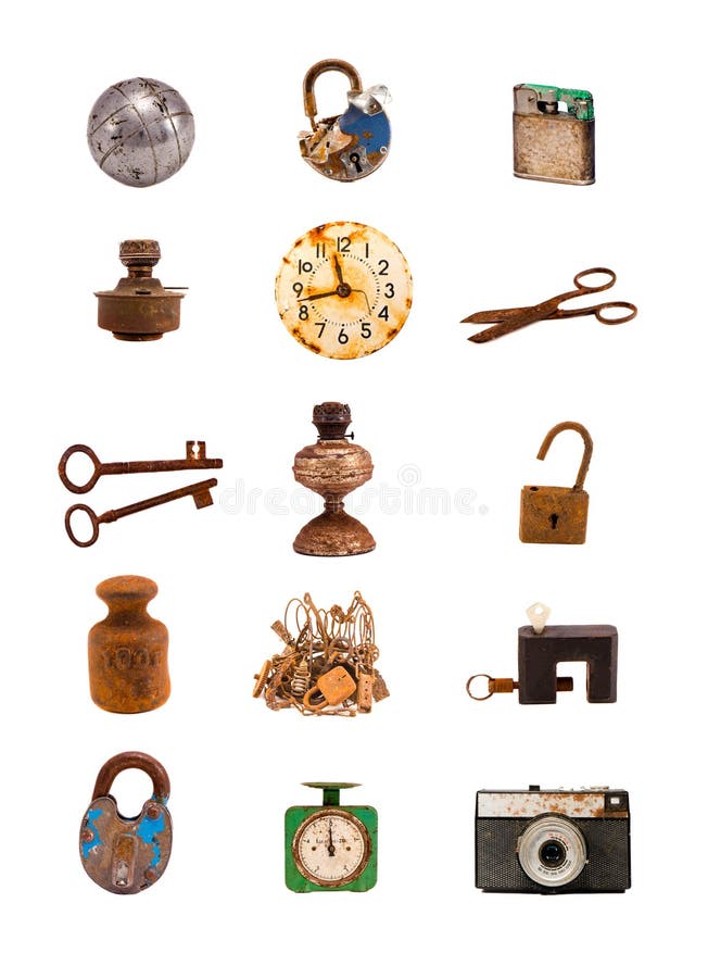 Old Objects and Tools Assorted Group on White Stock Photo - Image of ...
