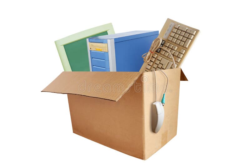 Paper Box with Computer Hardware Part Electronic Waste Isolated on ...