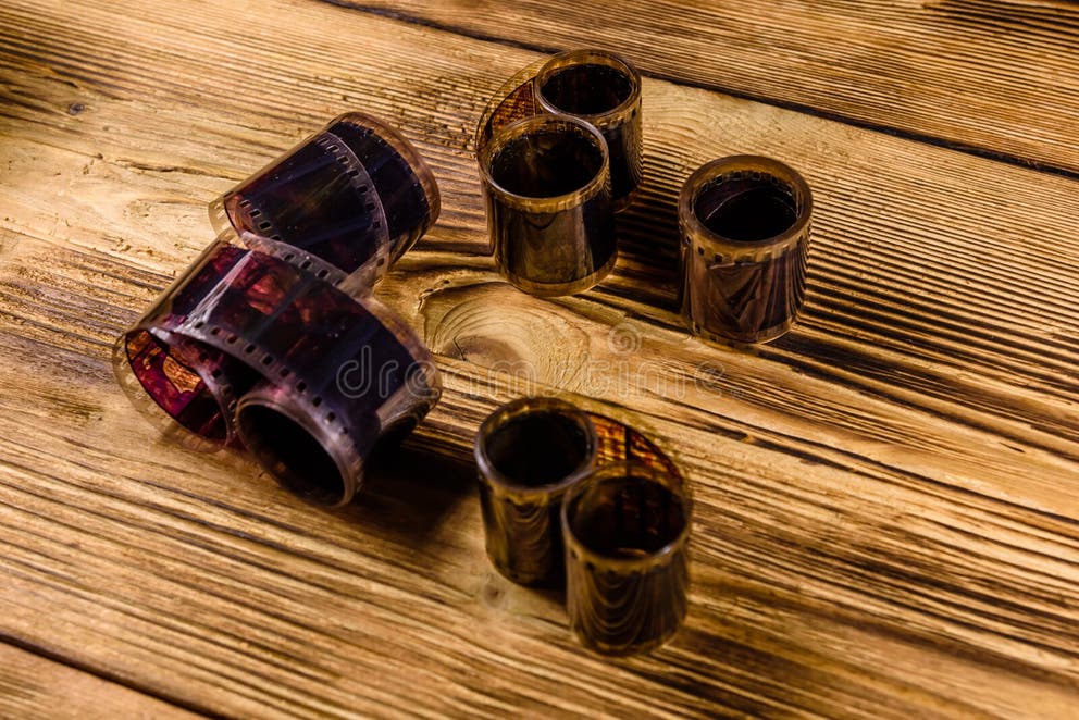 Old Obsolete Films on a Wooden Table Stock Photo - Image of macro ...