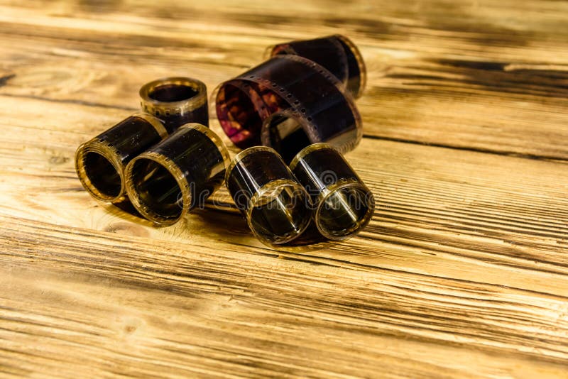 Old Obsolete Films on a Wooden Table Stock Image - Image of grunge ...
