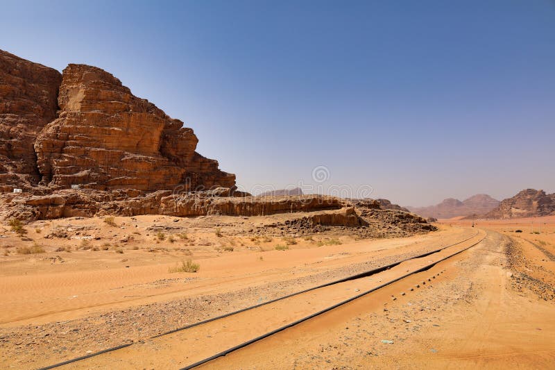 Old Obsolete Rails Covered by Sand in Wadi Rum Desert Stock Image ...