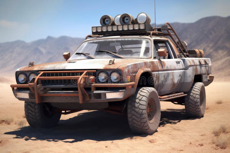 Old Off-road Vehicle in the Desert Stock Illustration - Illustration of ...