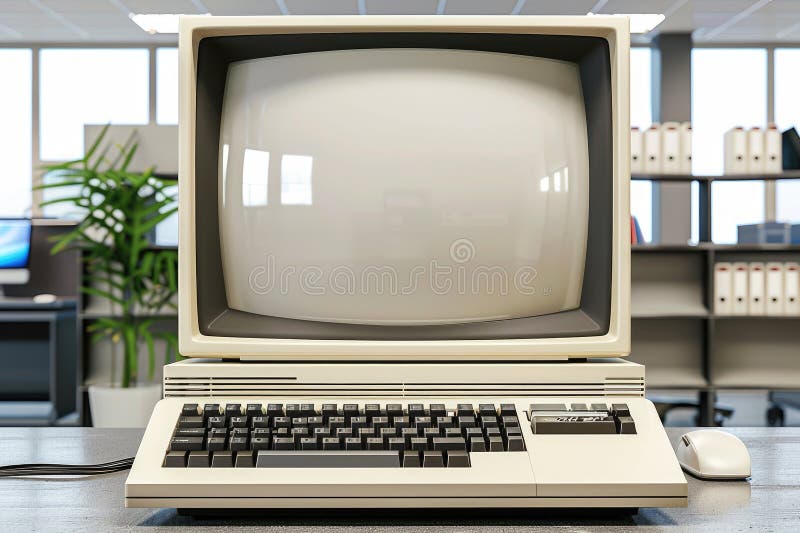 Old Office and Computer with Obsolete Technology Stock Illustration ...
