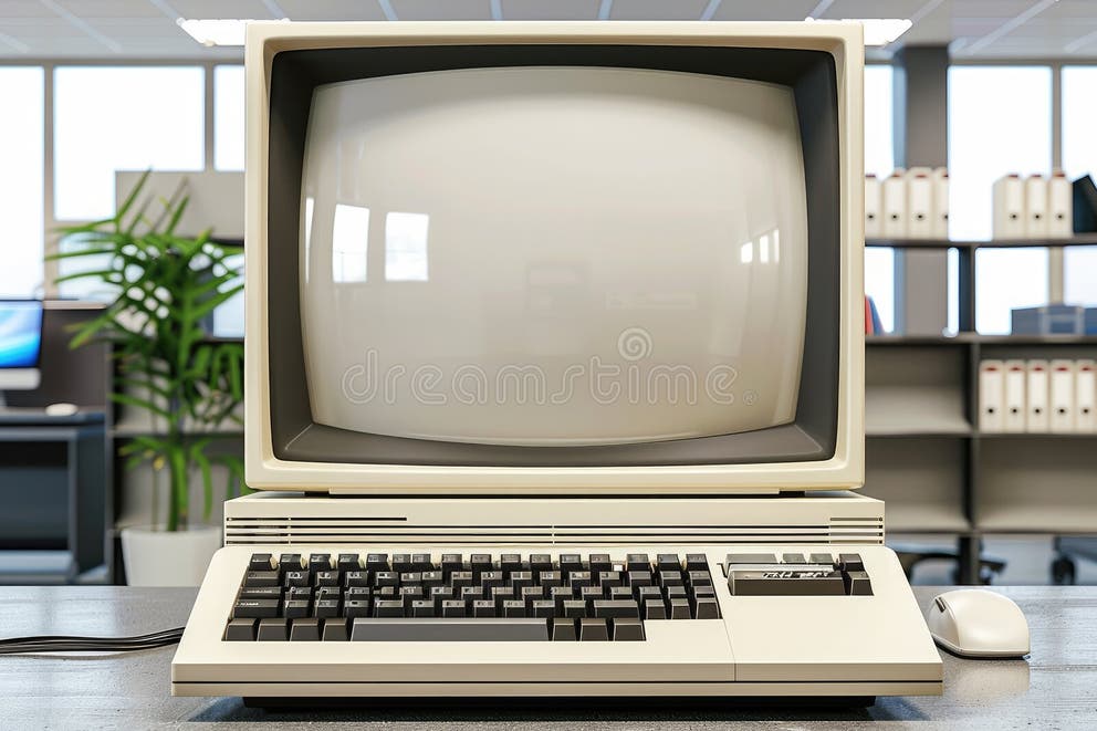 Old Office and Computer with Obsolete Technology Stock Illustration ...