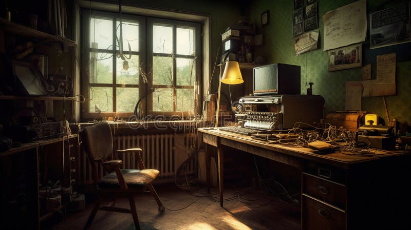 Old Office and Computer with Obsolete Technology. Generative Ai Stock ...