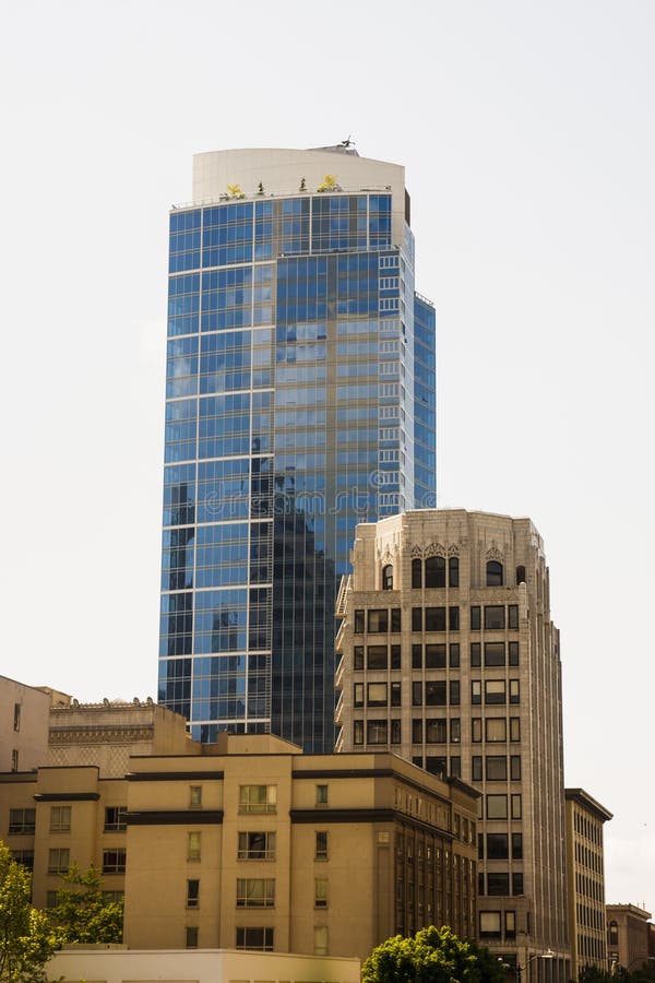 Old Office and Condo Buildings with Blue Tower Stock Image - Image of ...