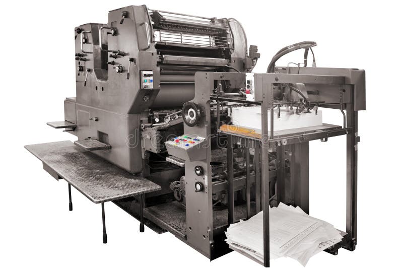 Old Offset Printing Press Isolated on White Stock Image - Image of ...