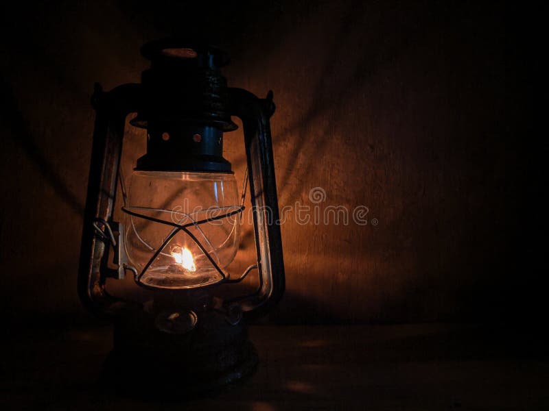 Old Oil Lantern Burning Light in the Dark. Stock Photo - Image of light ...