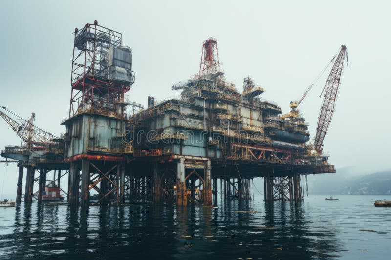 Old Oil Station, Well on the Sea Stock Illustration - Illustration of ...