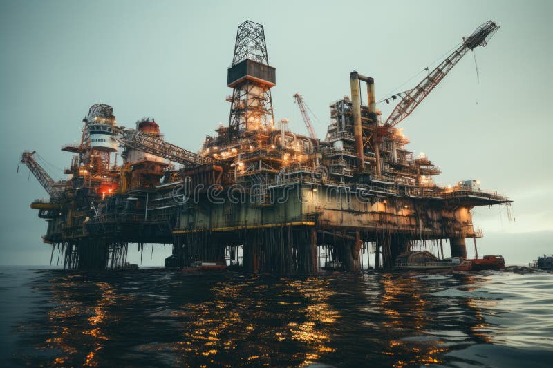 Old Oil Station, Well on the Sea Stock Illustration - Illustration of ...