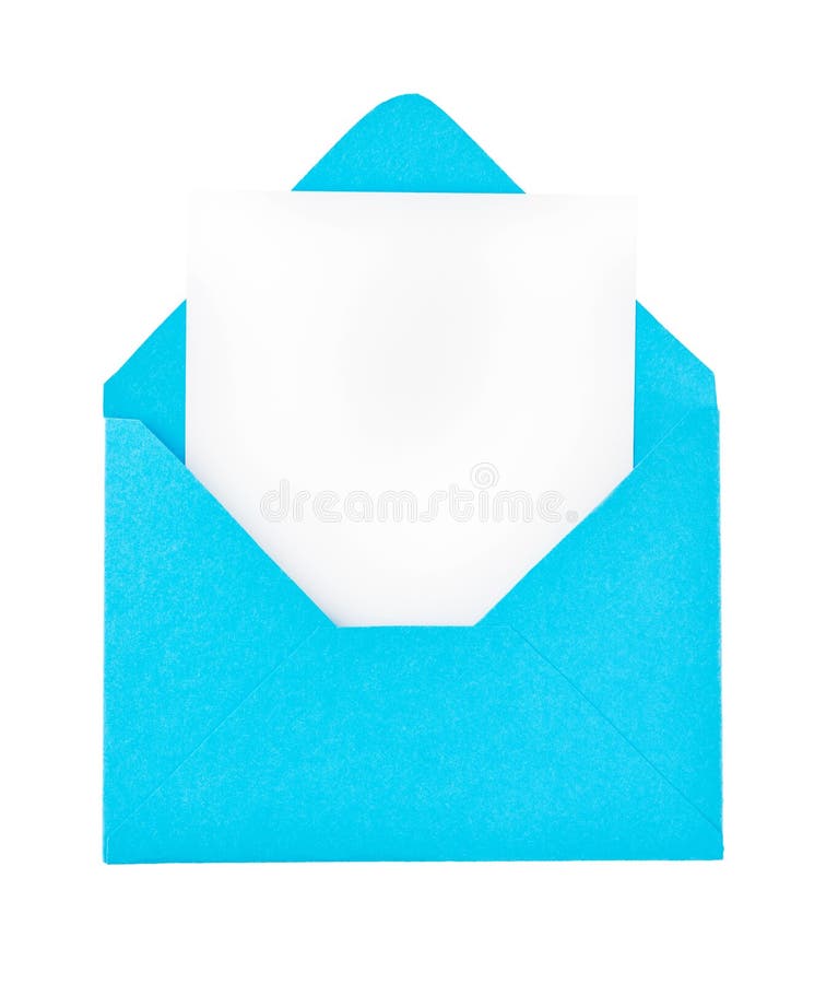 Old Open Blue Paper Air Post Envelope with Blank Paper Sheet Isolated ...