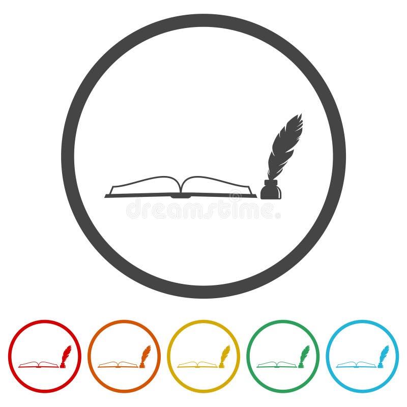Old Open Book and Feather in Inkwell Ring Icon Stock Vector ...