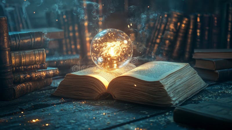 Old Open Book with a Glowing Lightbulb Representing Knowledge and Ideas ... Old Open Book with a Glowing Lightbulb Representing Knowledge and Ideas ...