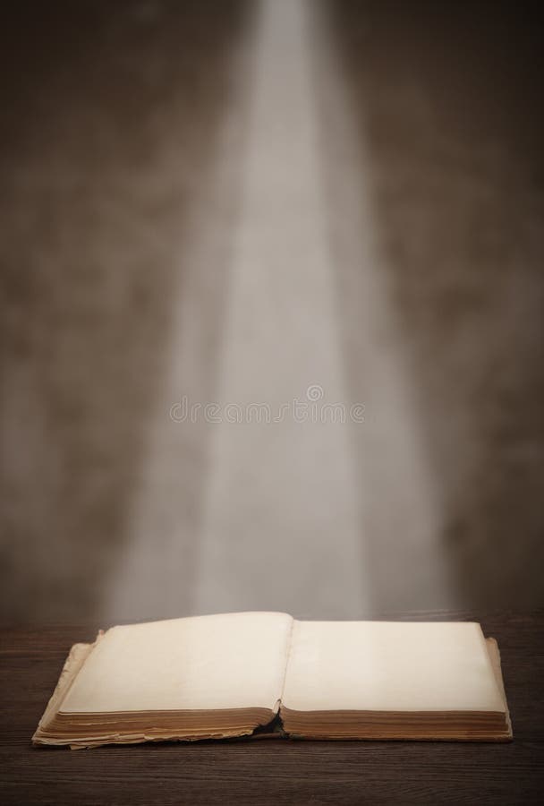 Old Open Book Lying on a Wooden Table Stock Image - Image of open ...