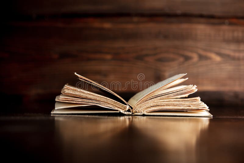 Old Open Book on Wooden Table Stock Image - Image of copy, historic ...