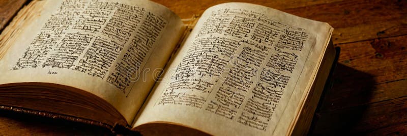 Ancient Scripture on Wooden Table Stock Photo - Image of literature ...